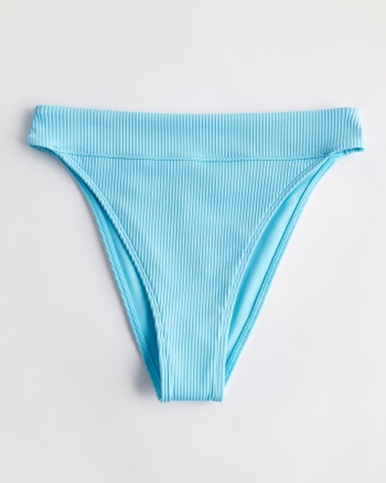 Womens High Leg High Waist Ribbed Cheeky Bikini Bottom Womens