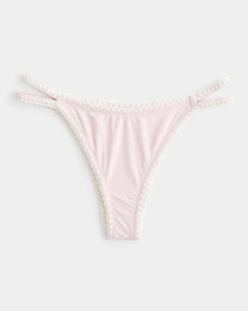 Womens High Leg Embroidered Stitch Strappy Cheekiest Bikini Bottom