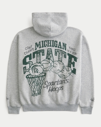 Men's Boxy Zip-Up Michigan State University Spartans Graphic Hoodie ...
