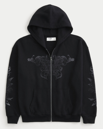 Men's Hollister Feel Good Boxy Zip-Up Graphic Hoodie | Men's Tops ...