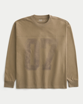 Hombres Camiseta con estampa de número holgada y gruesa de manga larga ...