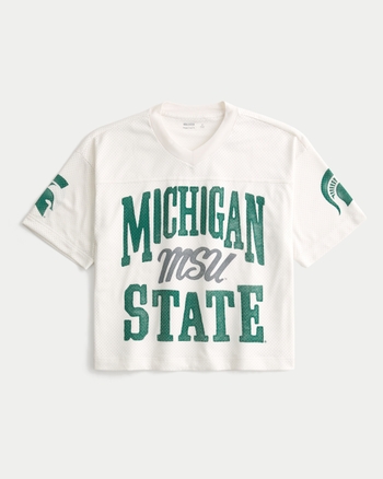 Men's Baggy Crop Michigan State University Graphic Football Jersey ...