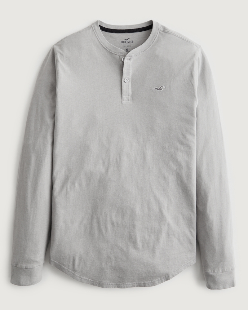 Men's Curved Hem Logo Icon Henley | Men's Tops | HollisterCo.com
