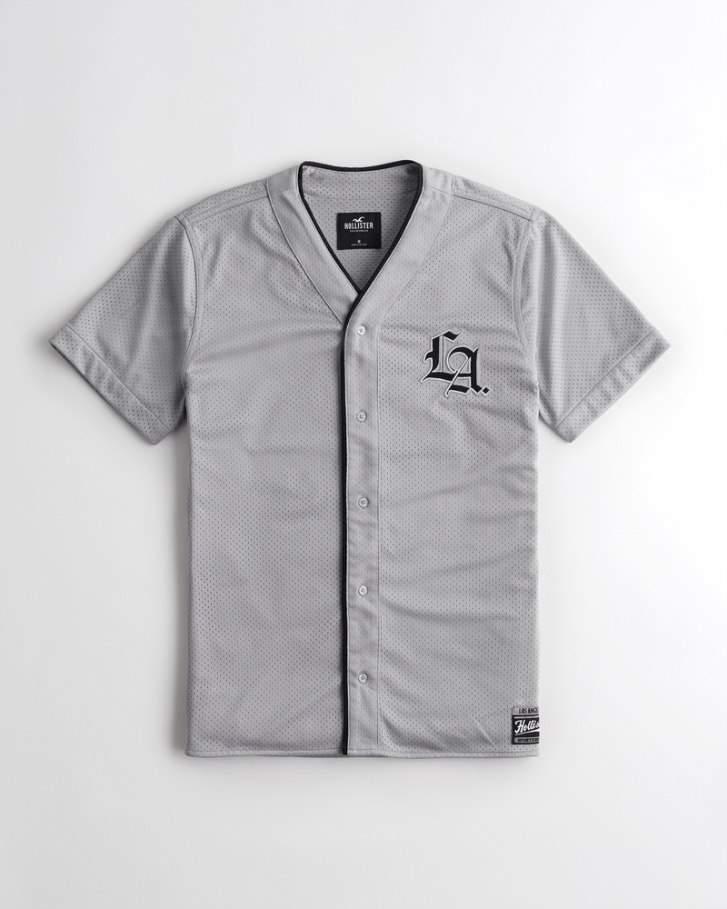 Men's Relaxed Embroidered LA Graphic Mesh Baseball Shirt | Men's ...