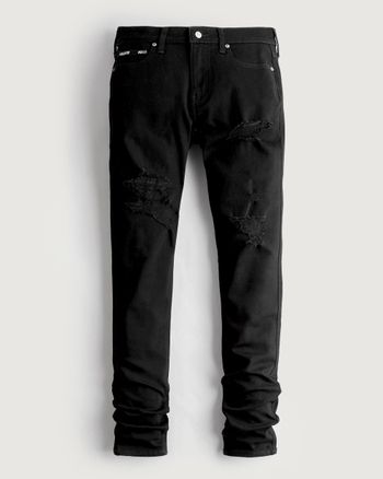 Guys Flash Reactive Ripped Black No Fade Stacked Skinny Jeans | Guys ...