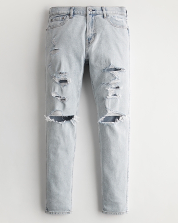 Men's Ripped Light Wash Athletic Skinny Jeans | Men's Bottoms ...
