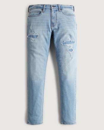 Men's Ripped Light Wash Repair Patch Athletic Skinny Jeans | Men's ...