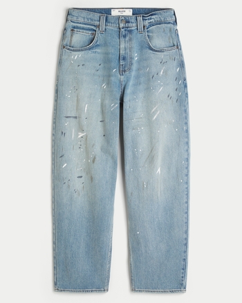 Men's Medium Wash Paint Splatter Baggy Jeans | Men's Bottoms ...