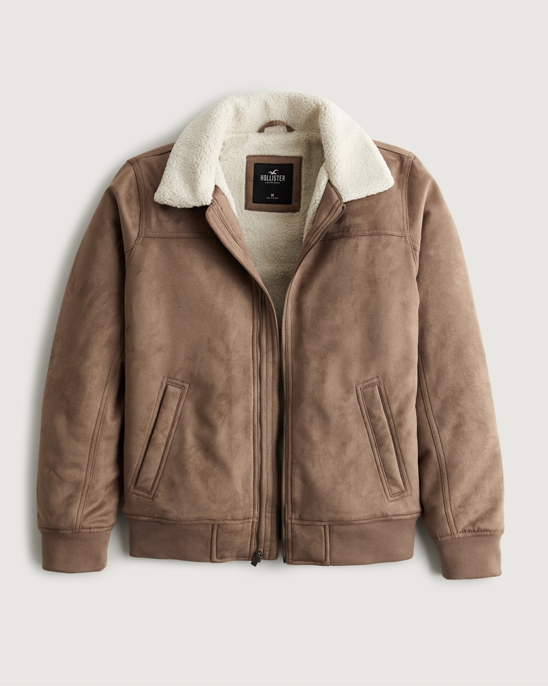 Men's Sherpa-Lined Faux Suede Bomber Jacket | Men's Jackets & Coats ...