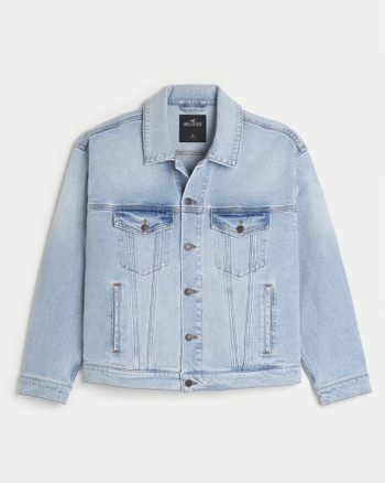 Men's Boxy Crop Denim Trucker Jacket | Men's New Arrivals | HollisterCo.ca