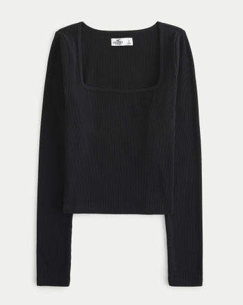 Women's Ribbed Seamless Fabric Square-Neck Top | Women's Tops ...