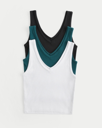 Women's Ribbed V-Neck Tank 3-Pack | Women's Tops | HollisterCo.ca