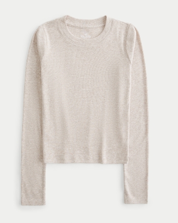 Women's Long-Sleeve Ribbed Crew Baby Tee | Women's Tops | HollisterCo.com