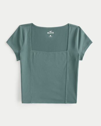 Women's Soft Stretch Seamed Square-Neck T-Shirt | Women's | HollisterCo.com