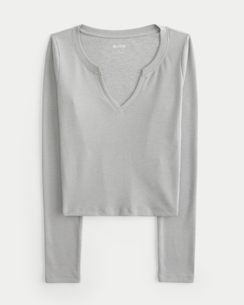 Women's Ribbed Seamless Fabric Notch-Neck Top | Women's Clearance ...