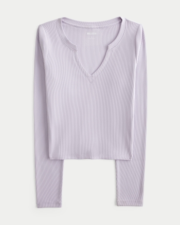 Women's Ribbed Seamless Fabric Notch-Neck Top | Women's New Arrivals ...