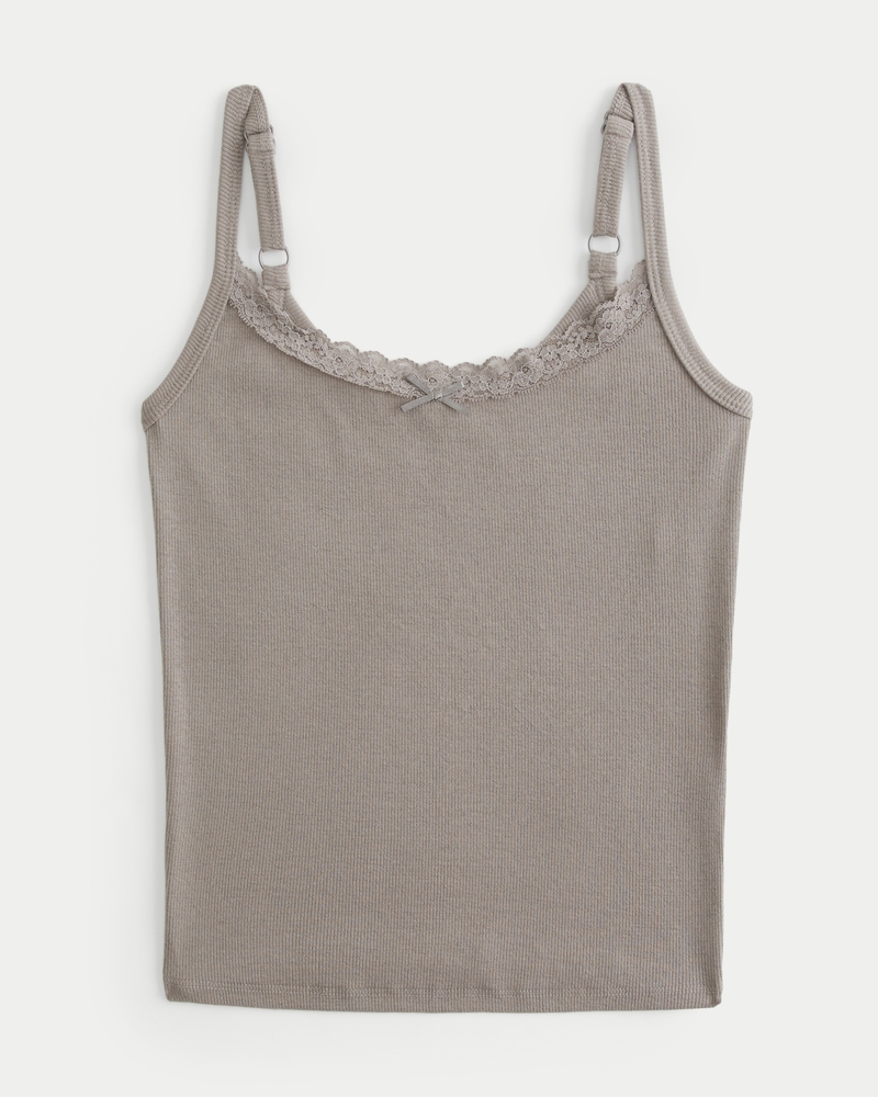 Womens Cotton Blend Lace Trim Cami Womens Tops