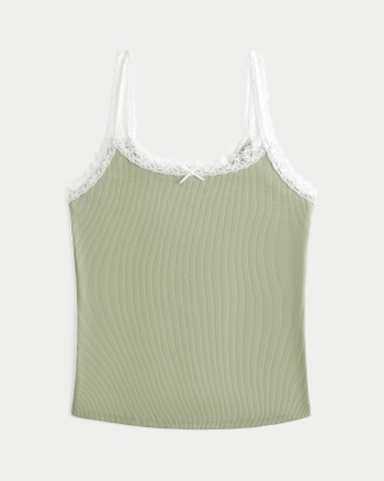 Mujeres Ribbed Lace Trim Cami Mujeres Prendas Superiores
