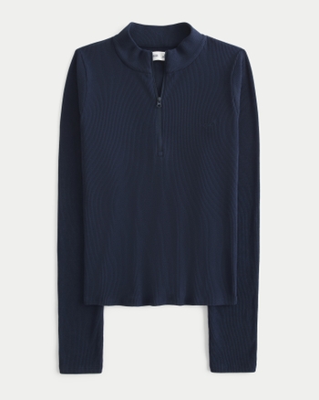 Women's Ribbed Seamless Fabric Half-Zip Top | Women's | HollisterCo.com