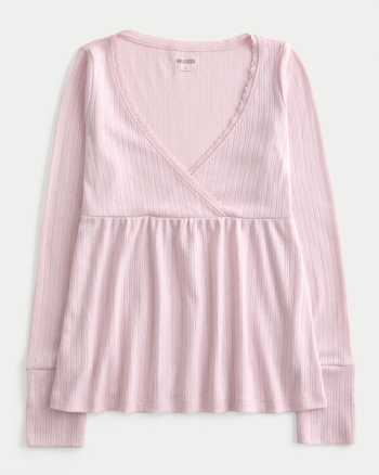 Women's Easy Long-Sleeve Pointelle Babydoll Top | Women's | HollisterCo.com