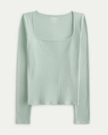 Mujeres Top de tela ribeteada con escote cuadrado y sin costuras ...