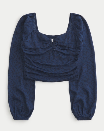 Women's Long-Sleeve Notched Neck Ruched Top | Women's | HollisterCo.com