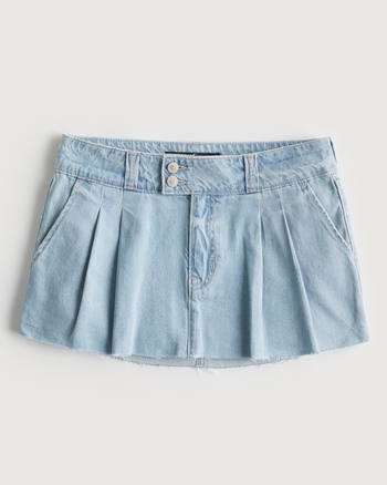 Womens Low Rise Pleated Denim Mini Skirt Womens Sale