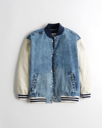 Girls Denim Varsity Bomber Jacket | Girls Jackets & Coats | HollisterCo.com