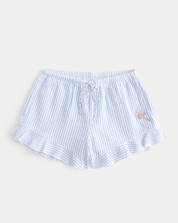 Women's Embroidered Ruffled Seersucker Pajama Shorts | Women's Weekly ...