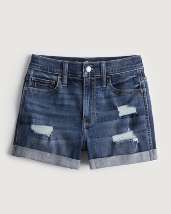 Women's High-Rise Ripped Dark Wash Denim Shorts 3" | Women's ...