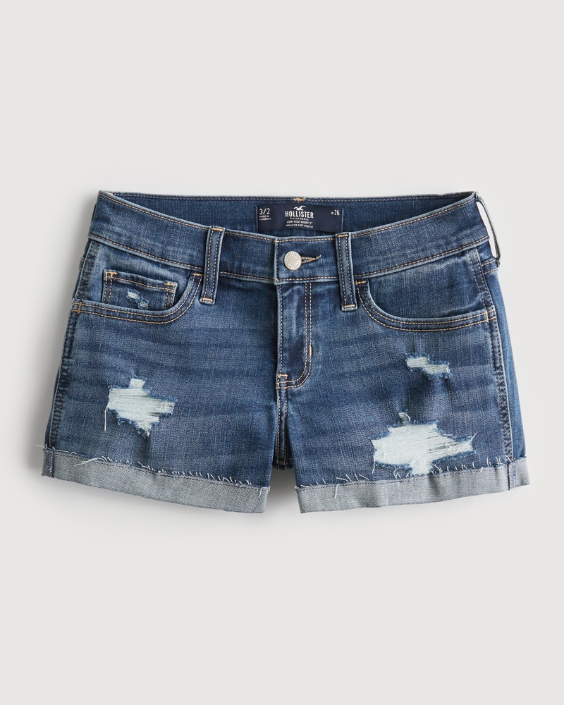 Women's Low-Rise Ripped Dark Wash Denim Shorts 3" | Women's Bottoms ...