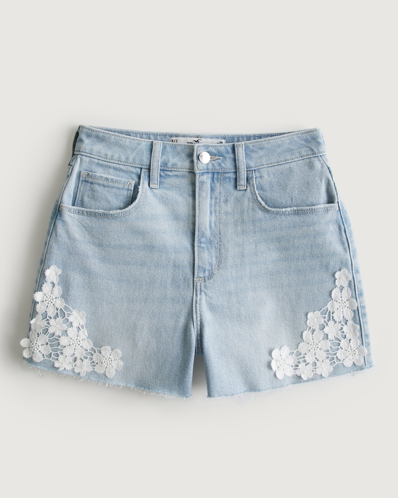 Women's Ultra High-Rise Medium Wash Crochet Denim Shorts | Women's ...