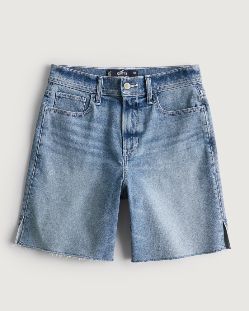 Women's Ultra High-Rise Light Wash Longer-Length Denim Dad Shorts ...