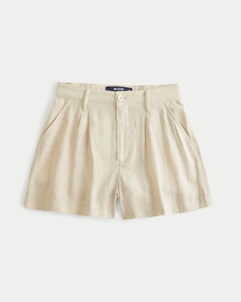 Women's Ultra High-Rise Pleated Linen Blend Shorts | Women's Clearance ...