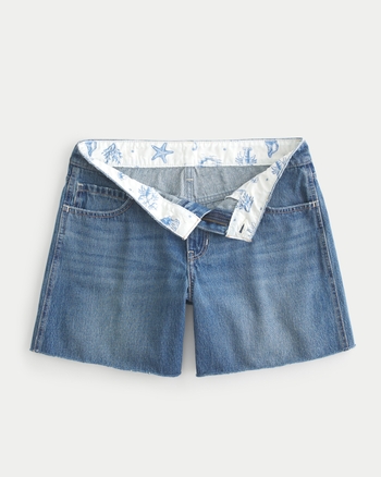 Femmes Short en denim ample taille basse à délavage foncé 5 po | Femmes ...