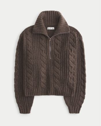 Women's Oversized Cozy Half-Zip Cable-Knit Sweater | Women's New ...