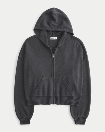 Women's Boxy Crop Zip-Up Sweater Hoodie | Women's New Arrivals ...