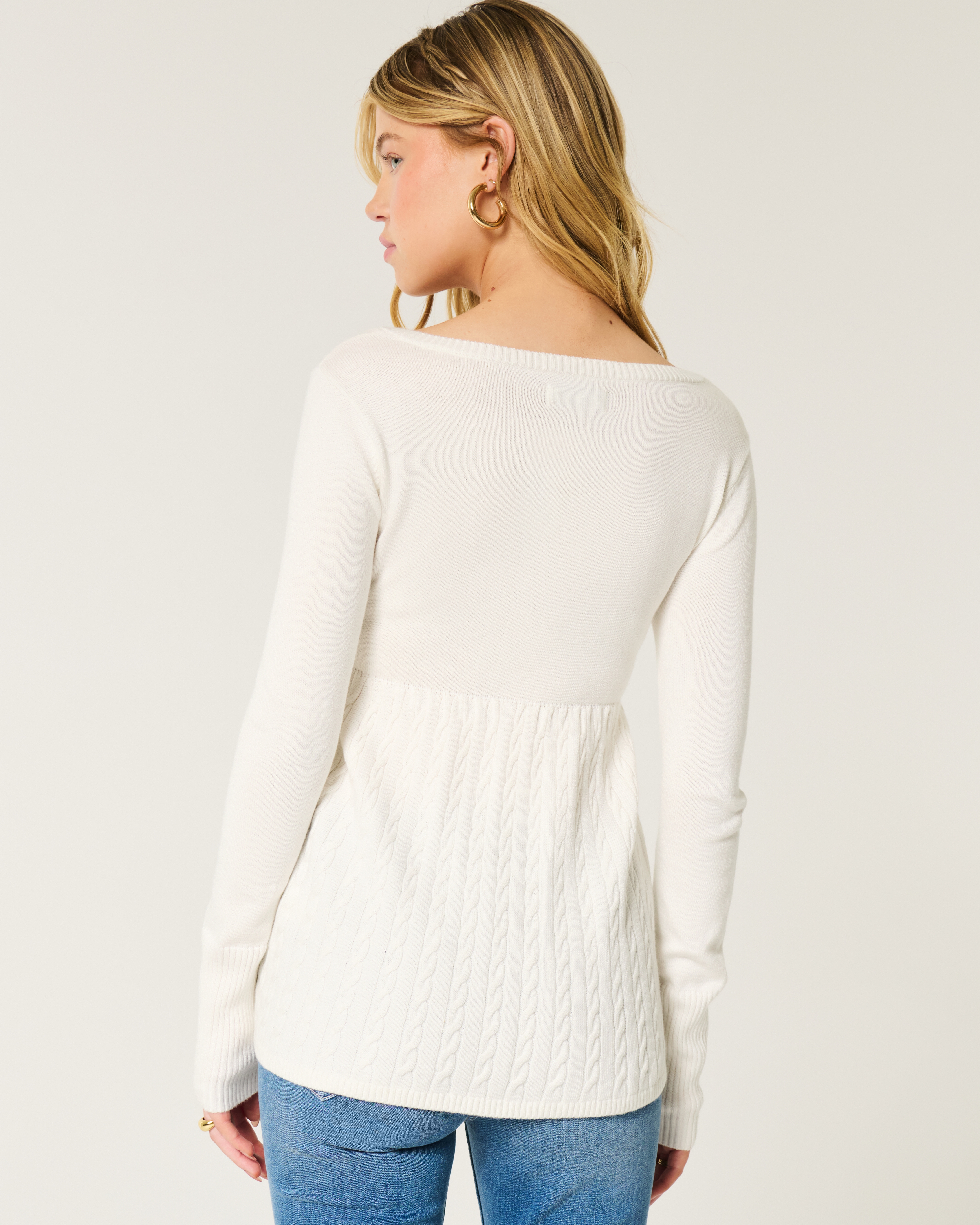 Women s Long Sleeve Babydoll Sweater Women s Tops HollisterCo