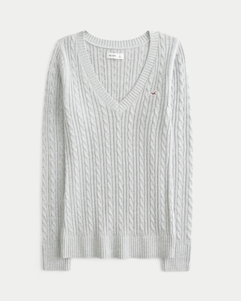 Women's Cable-Knit Icon V-Neck Sweater | Women's Tops | HollisterCo.com