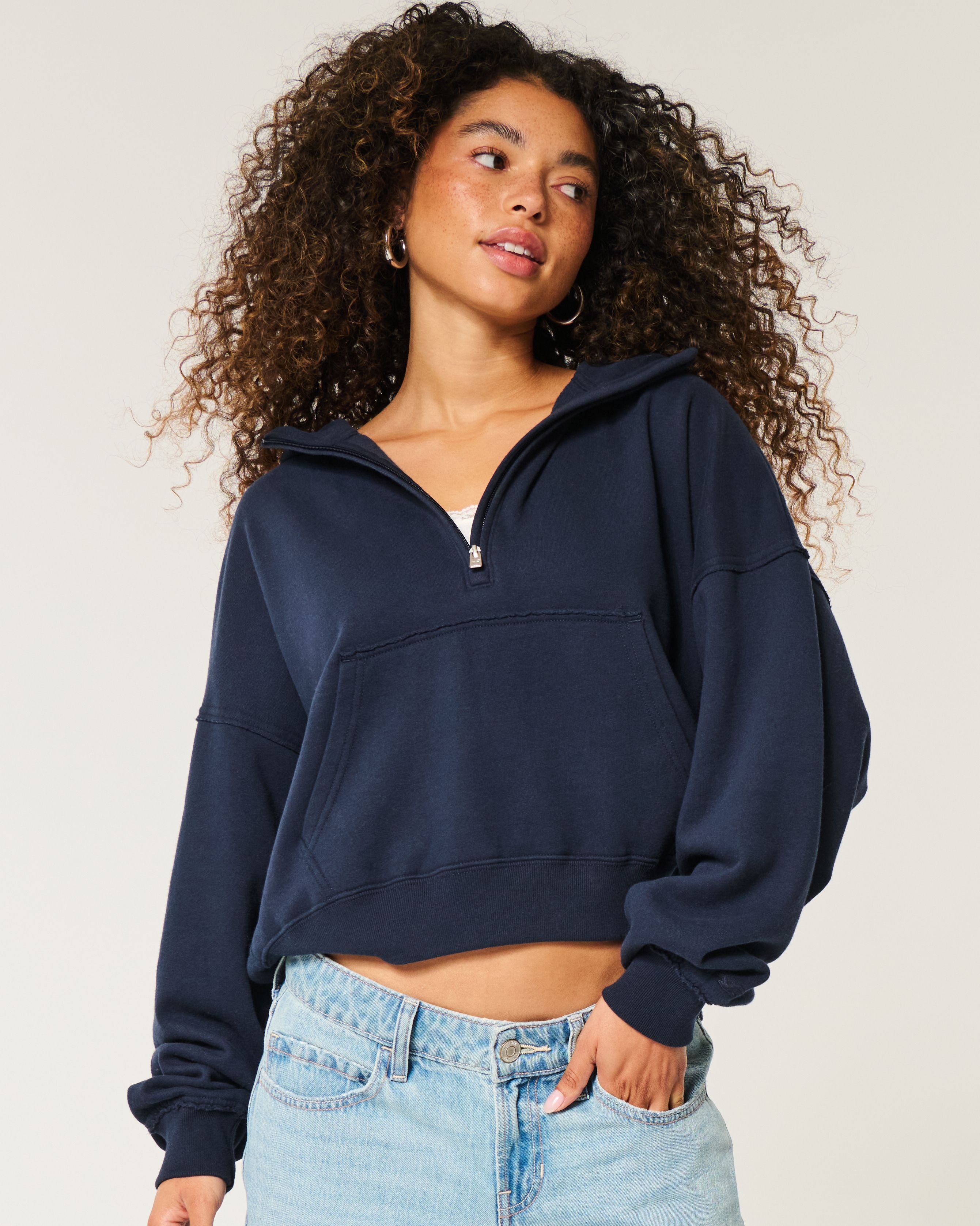 Women s Easy Half Zip Hoodie Women s Tops HollisterCo