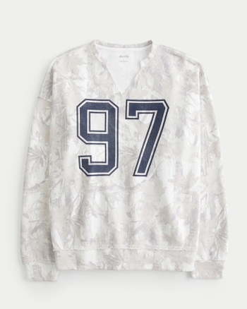 Women's Oversized Camo Number Graphic Notch-Neck Sweatshirt | Women's ...