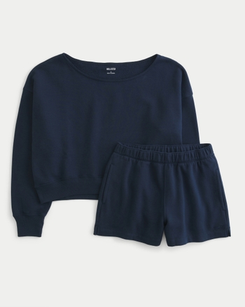 Women's Easy Off-the-Shoulder Sweatshirt & Fleece Shorts Set | Women's ...