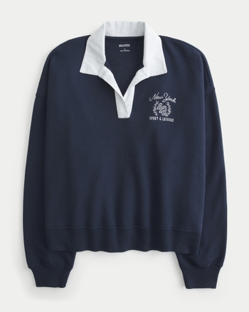 Women's Easy New York Graphic Fleece Rugby Polo | Women's | HollisterCo.com