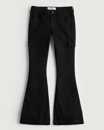 Women's Low-Rise Black Cargo Flare Jeans | Women's Clearance ...