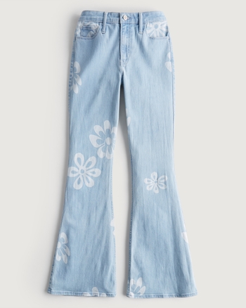 Women's High-Rise Light Wash Floral Print Flare Jeans | Women's Bottoms ...