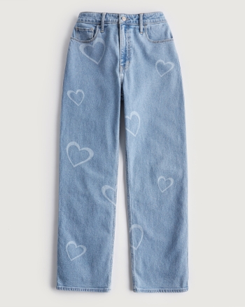 Women's Ultra High-Rise Medium Wash Heart Print Dad Jeans | Women's ...