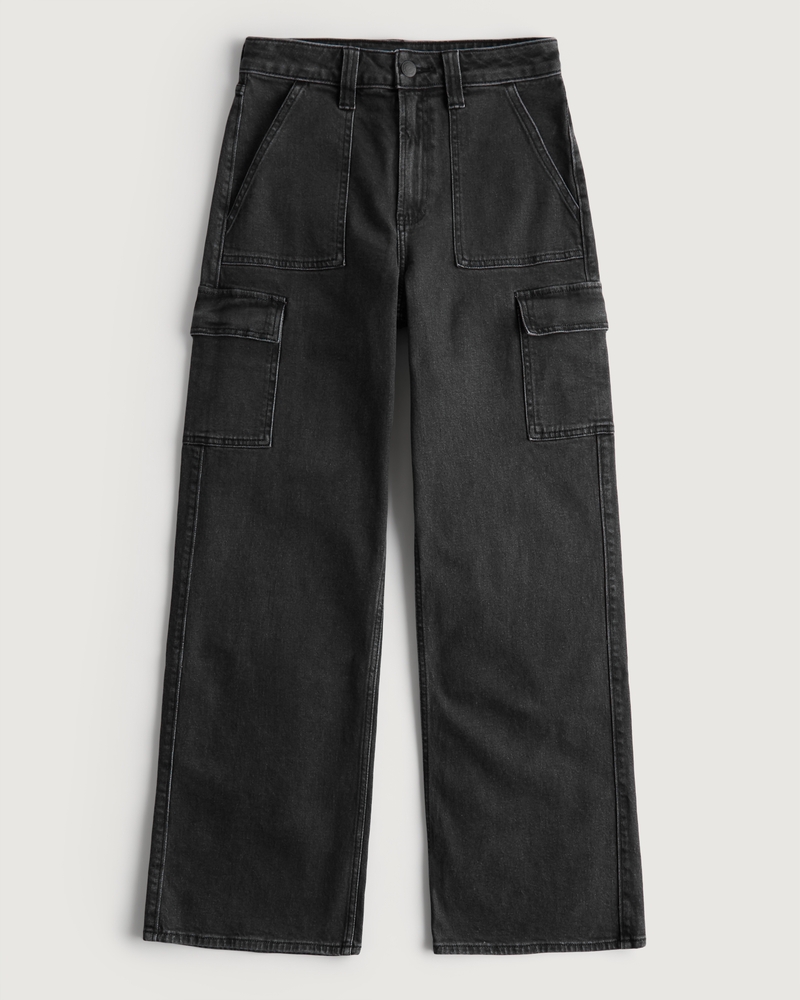 Women's Ultra High-Rise Washed Black Cargo Baggy Jeans | Women's ...