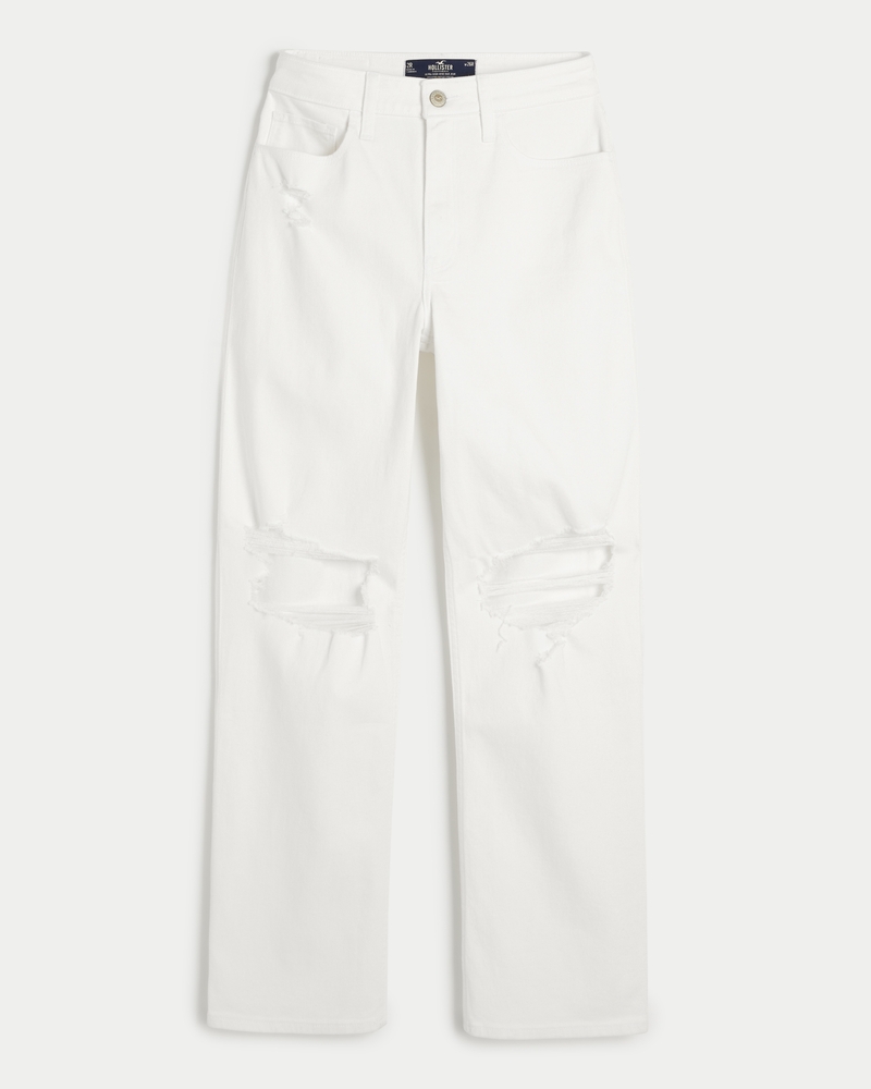 Women's Ultra High-Rise Ripped White Dad Jeans | Women's Clearance ...