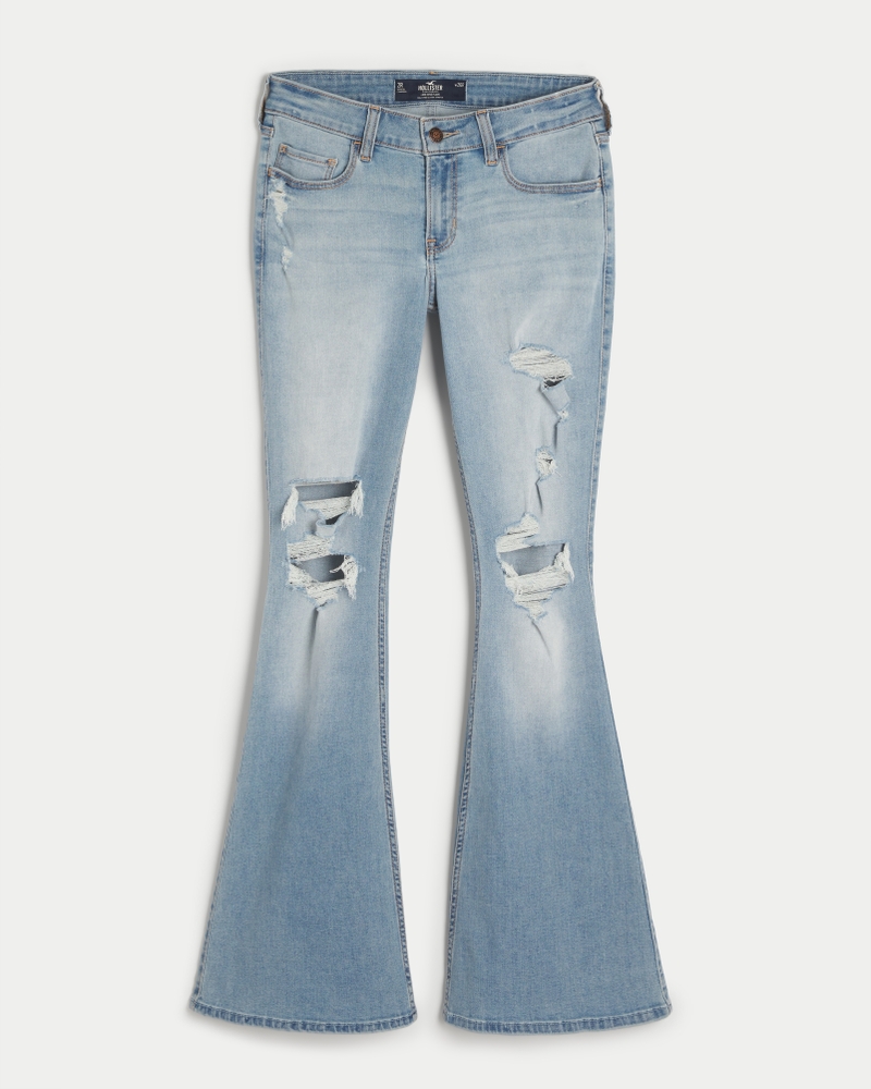 Women's Low-Rise Ripped Light Wash Flare Jeans | Women's Bottoms ...