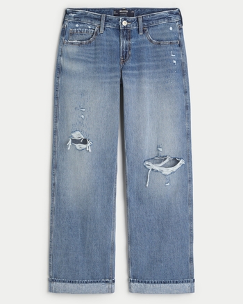 Women's Low-Rise Medium Wash Ripped Baggy Jeans | Women's Sale ...